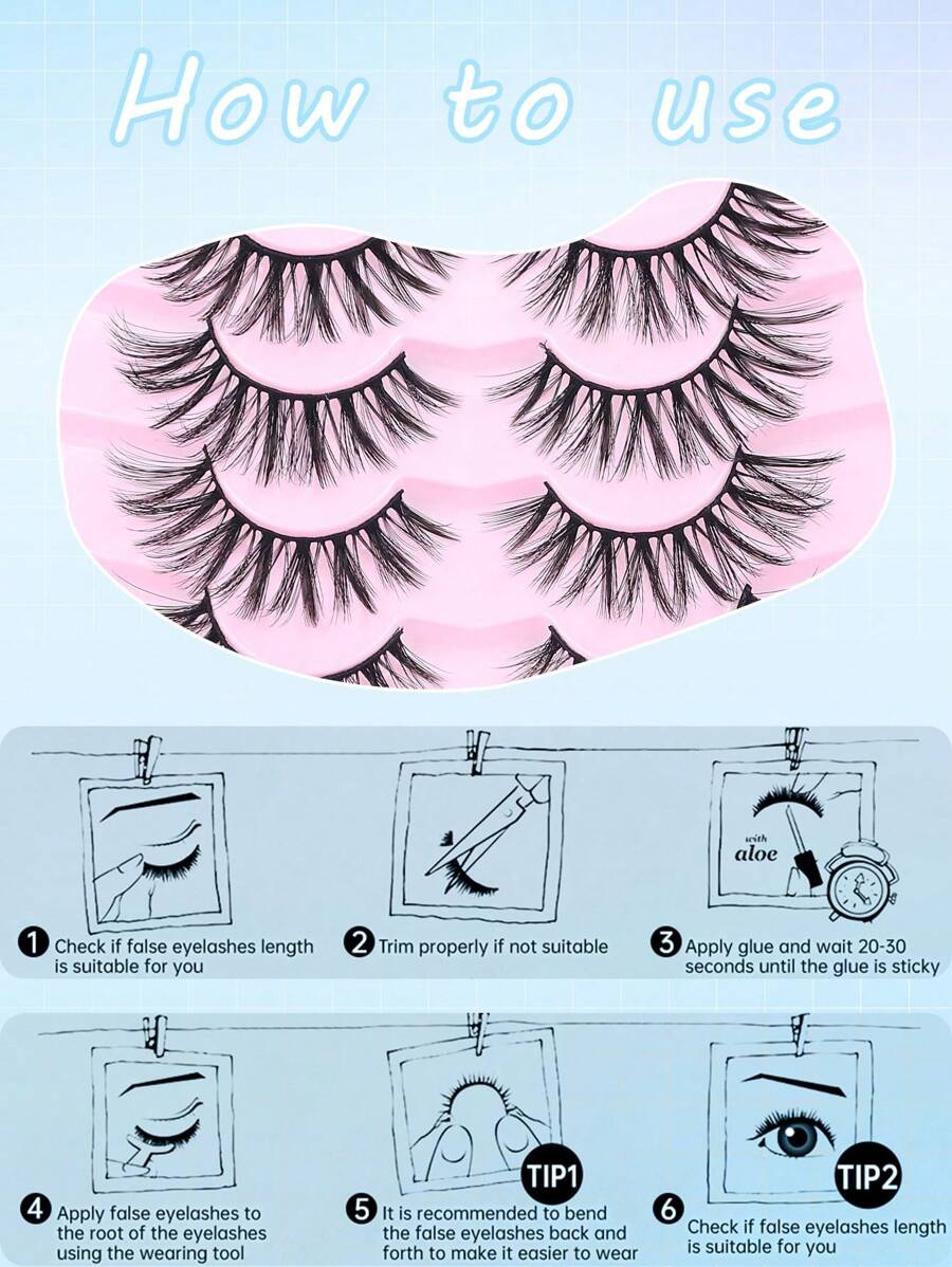 Set de 7 pares de pestañas postizas 3D con efecto de ojos de gato, volumen grueso y rizado D ...