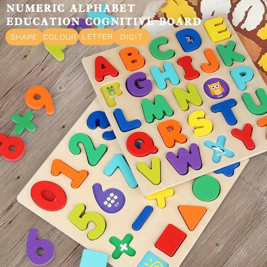 Uppercase & Lowercase Alphabet And Numeric Shape Matching Puzzle Board ...