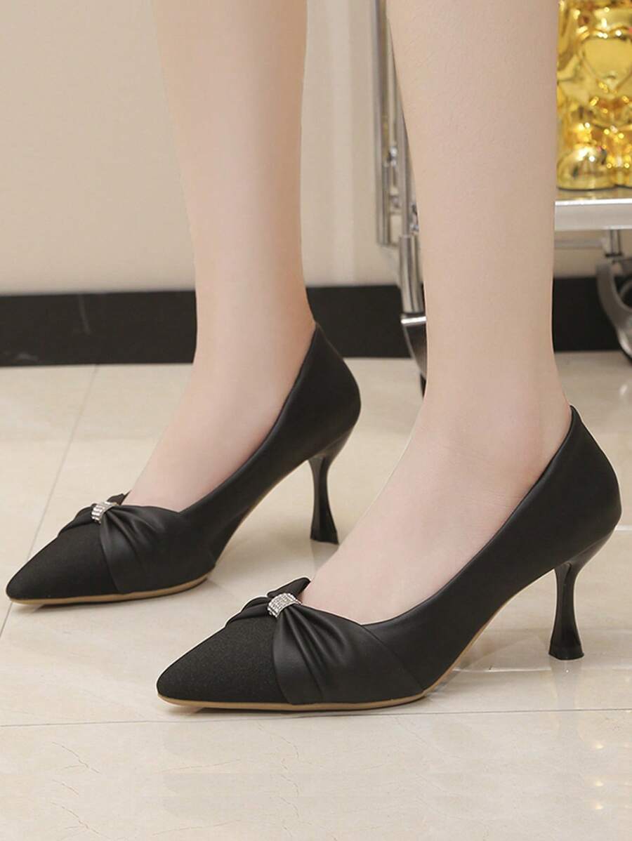 French Point Toe Thin Heel Women High Heels, Backless Slip-On 6cm Black ...