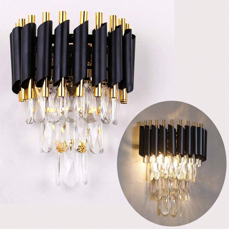 FRIXCHUR Modern Crystal Wall Sconce Lighting Black Crystal Wall Light ...
