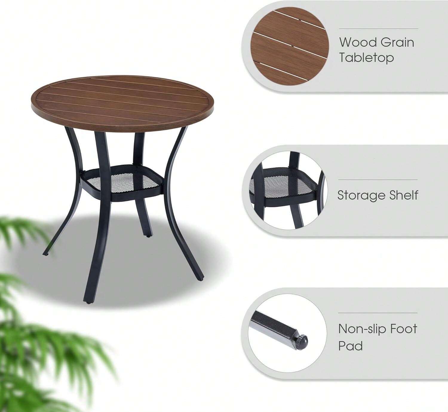 Small Patio Dining Table For 2, Round Metal Slatted Tabletop With ...