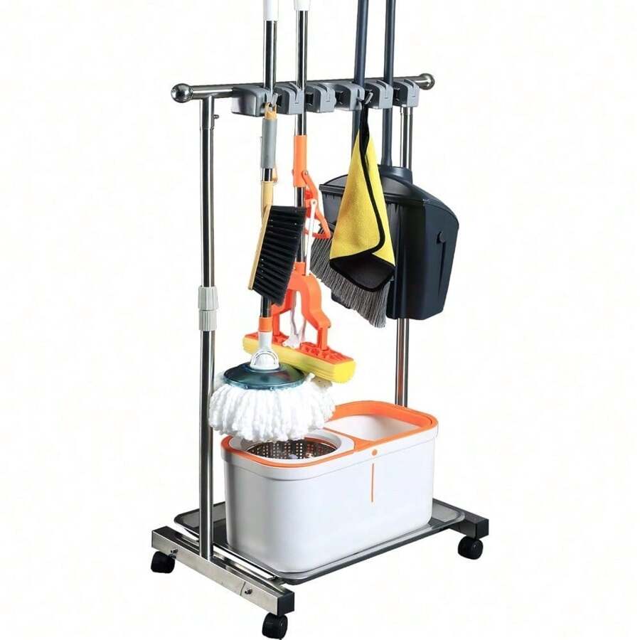 Freestanding Mobile Cleaning Tool Storage Rack, Mop And Broom Holder ...