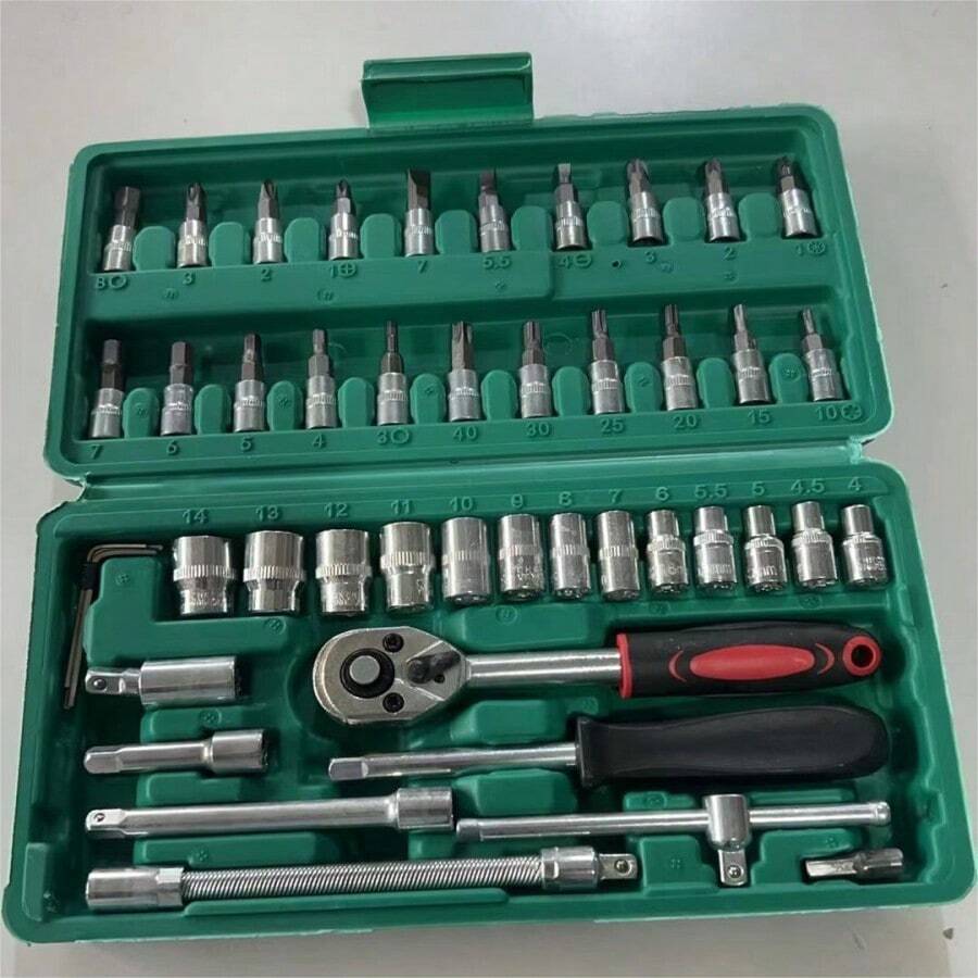46-delige autoreparatiegereedschapsset met dopsleutel, ratel, auto ...