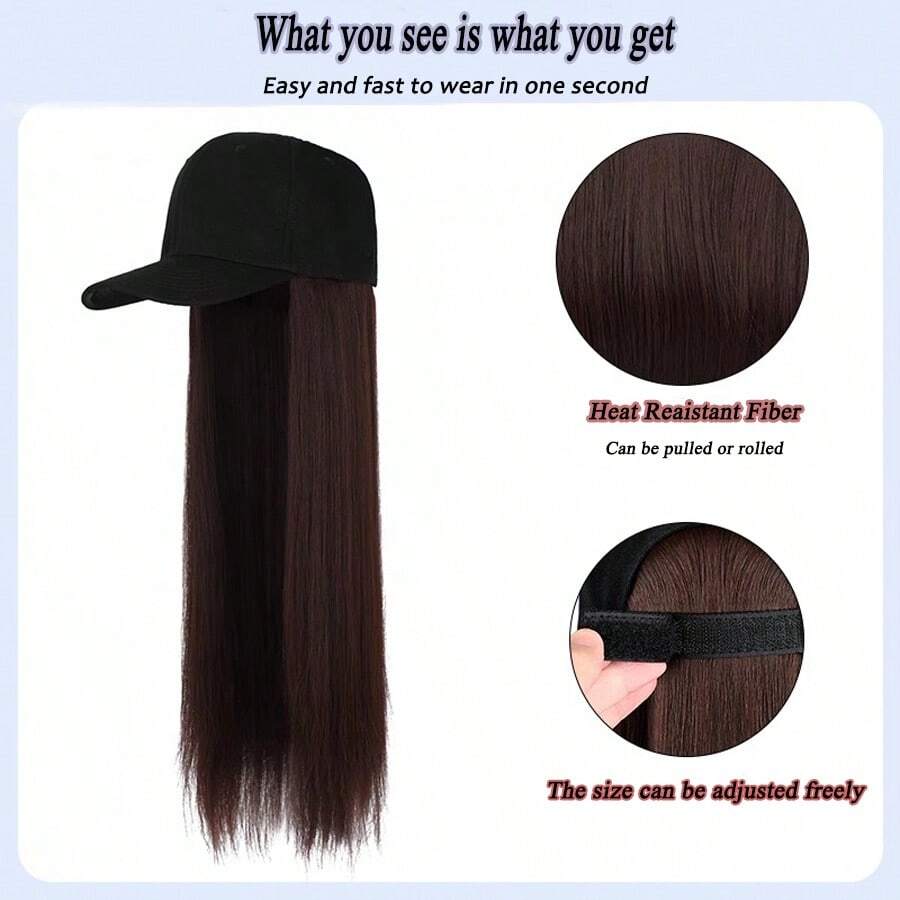 Synthetic Long Black Duck Bill Hat With Attached Wig, Cap Full Set Wig ...