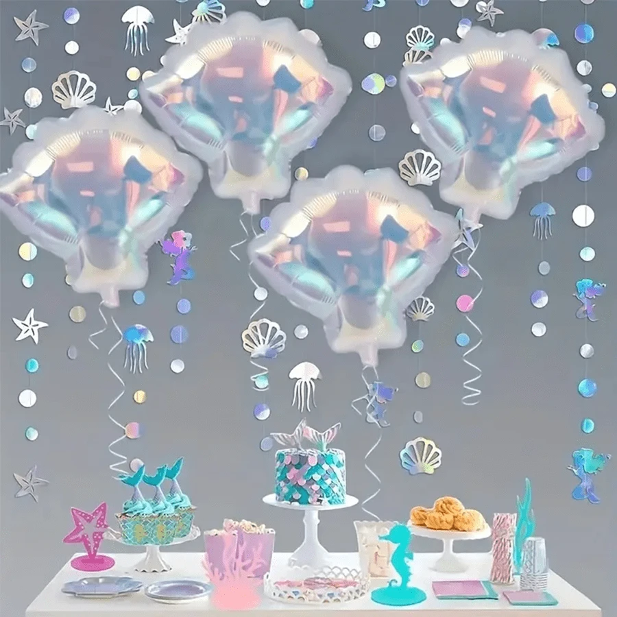 6pcs Colorful Shell Foil Balloons - Reusable, Transparent Party ...