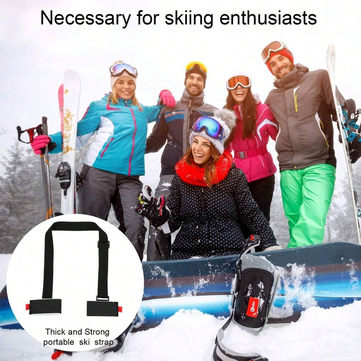 Adjustable Shoulder Strap Ski Carry Sling, With Cushioned Clips And Loops For Easy Carrying Skis ...