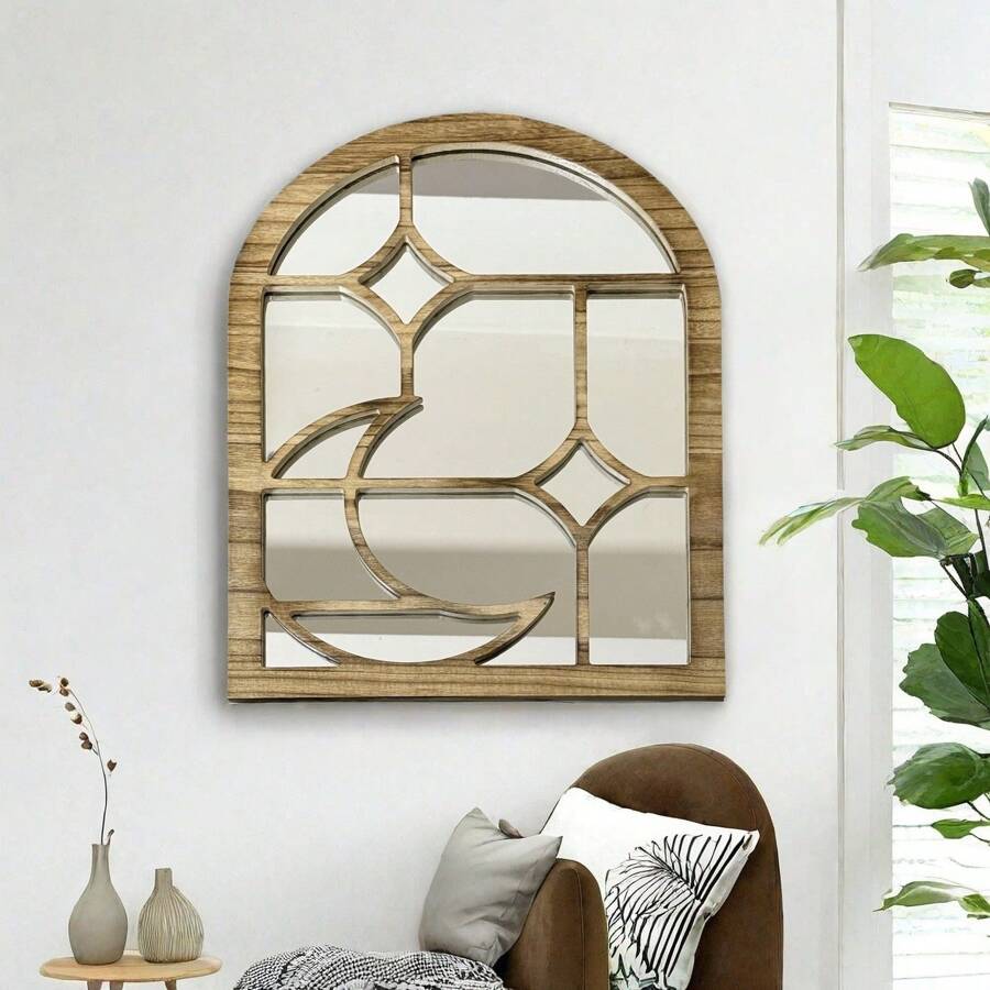 Mirror Wood Cathedral Window Pane Mirror - Arched Window Mirror For ...