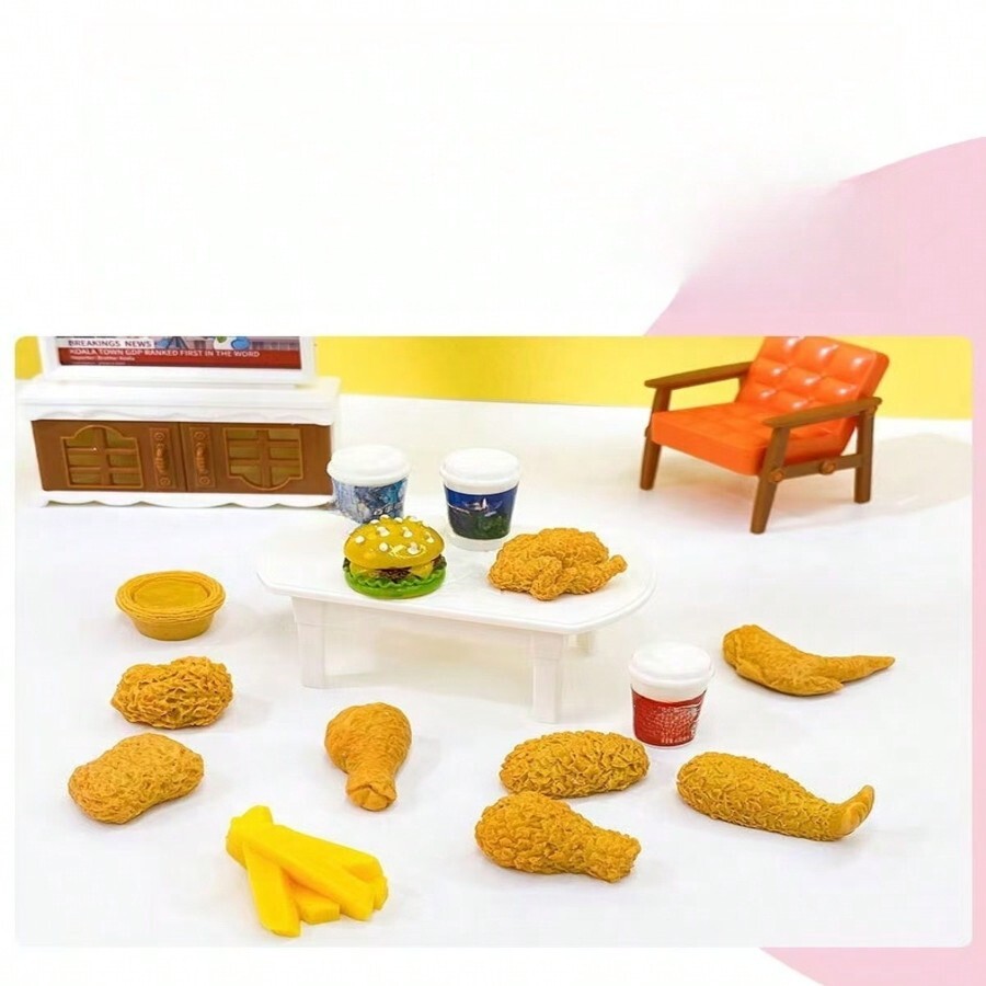 Realistic 3D Fake Fried Chicken Bucket Meal Set, Play Kitchen Food Toys ...