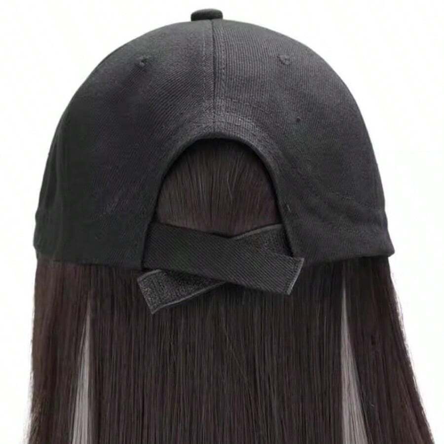 Synthetic Long Black Duck Bill Hat With Attached Wig, Cap Full Set Wig ...