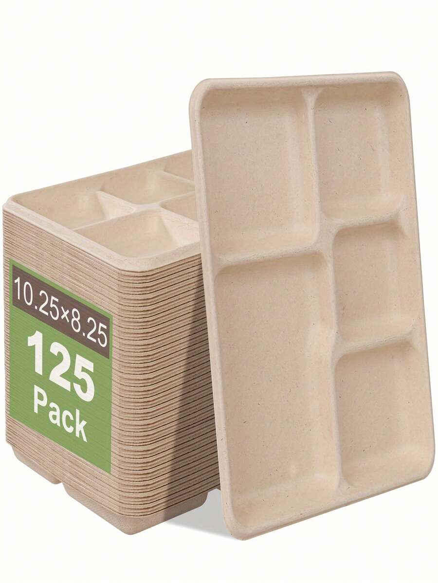 100% Compostable 5 Compartment Paper Plates, 50packs Heavy Duty ...
