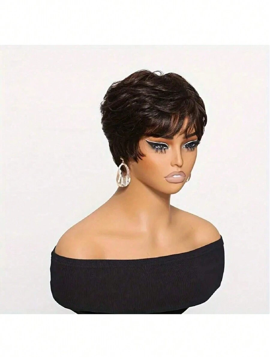 Short Pixie Cut Bob Wig 100% Human Hair Wigs With Bangs Full Machine ...