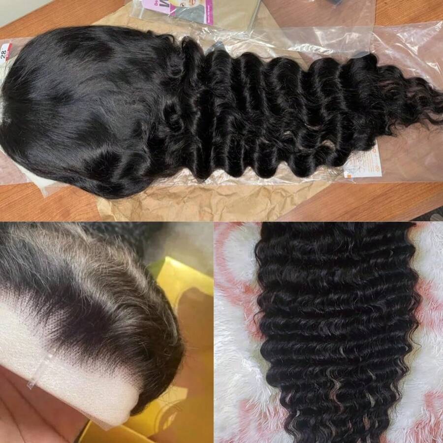 Perruque frontale en dentelle à boucles profondes de 34 pouces, cheveux ...