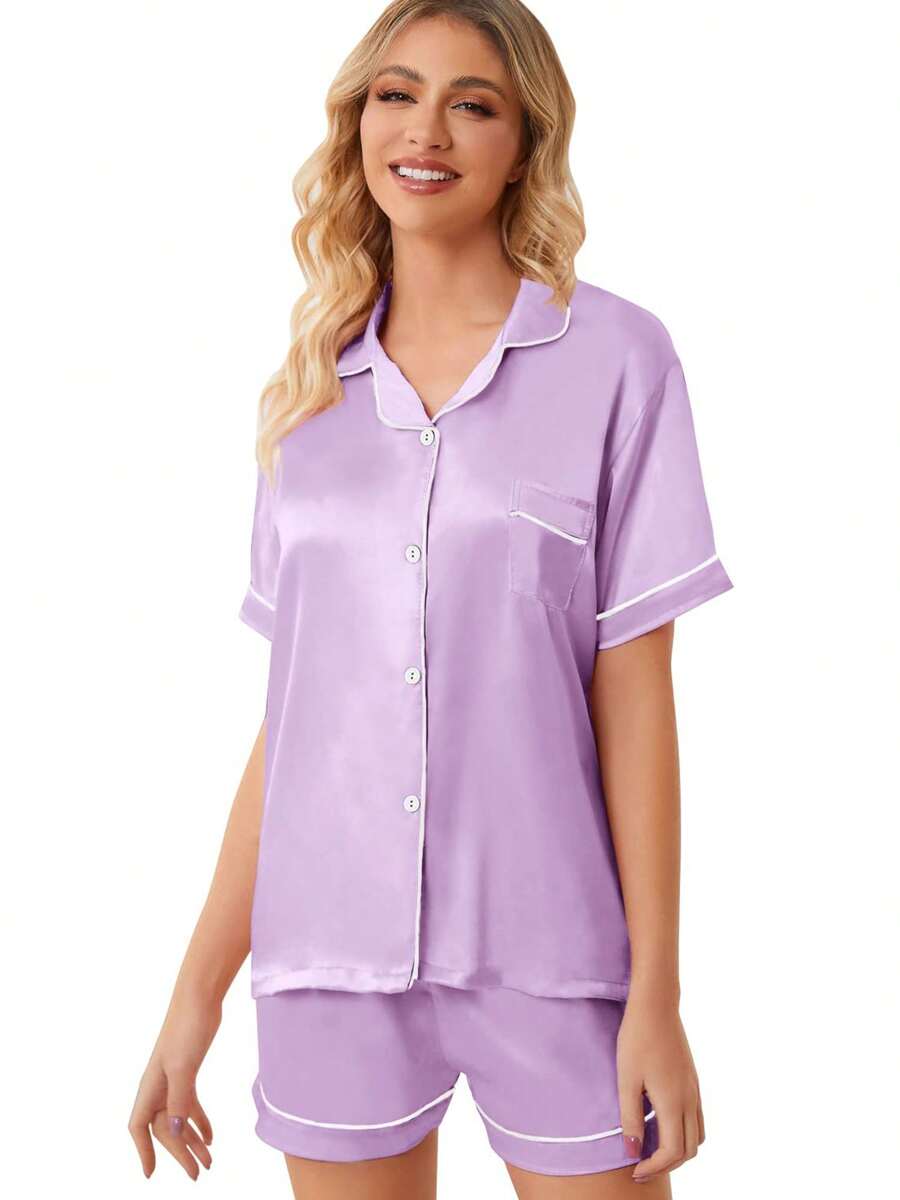 Large Size Women's Polyester Pajamas Set, A Two-Piece Set With Button ...