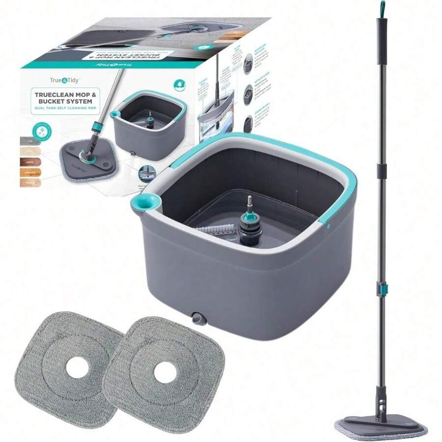 True & Tidy True Clean Mop And Bucket System, Includes Square Spin Mop ...