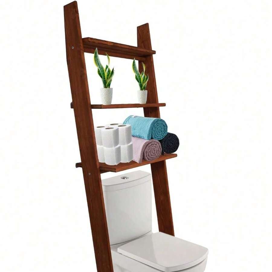 Over The Toilet Birch Wood Bathroom Organizer Shelves, 3-Tier ...