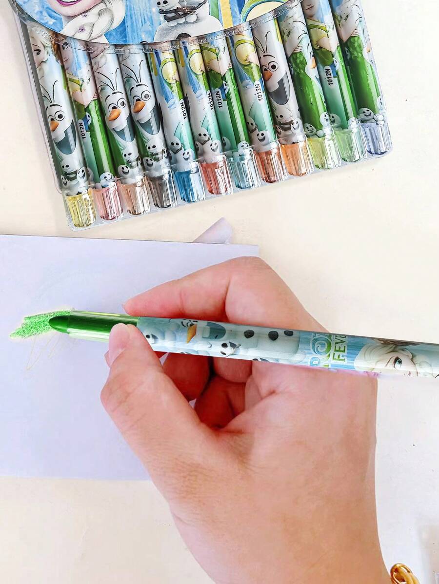 Disney Princess Elsa 12 Colors Drawing Pens Cute Cartoon Rotating ...