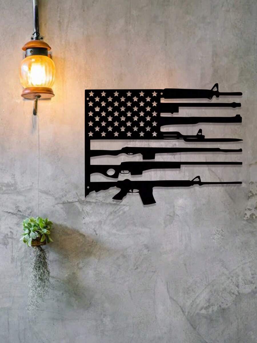 1pc, American Flag Gun Metal Wall Art, Personalized Gun Flag Name Sign ...