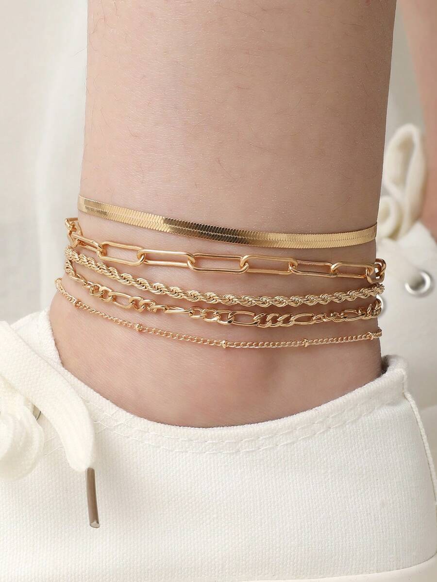 5pcs Set European & American Style Gold-Color Twist & Snake Chain ...