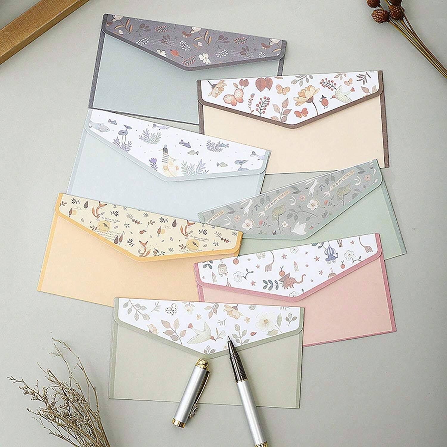 9pcs/Set Minimalist Romantic Cute Cartoon Animal & Plant Envelope ...