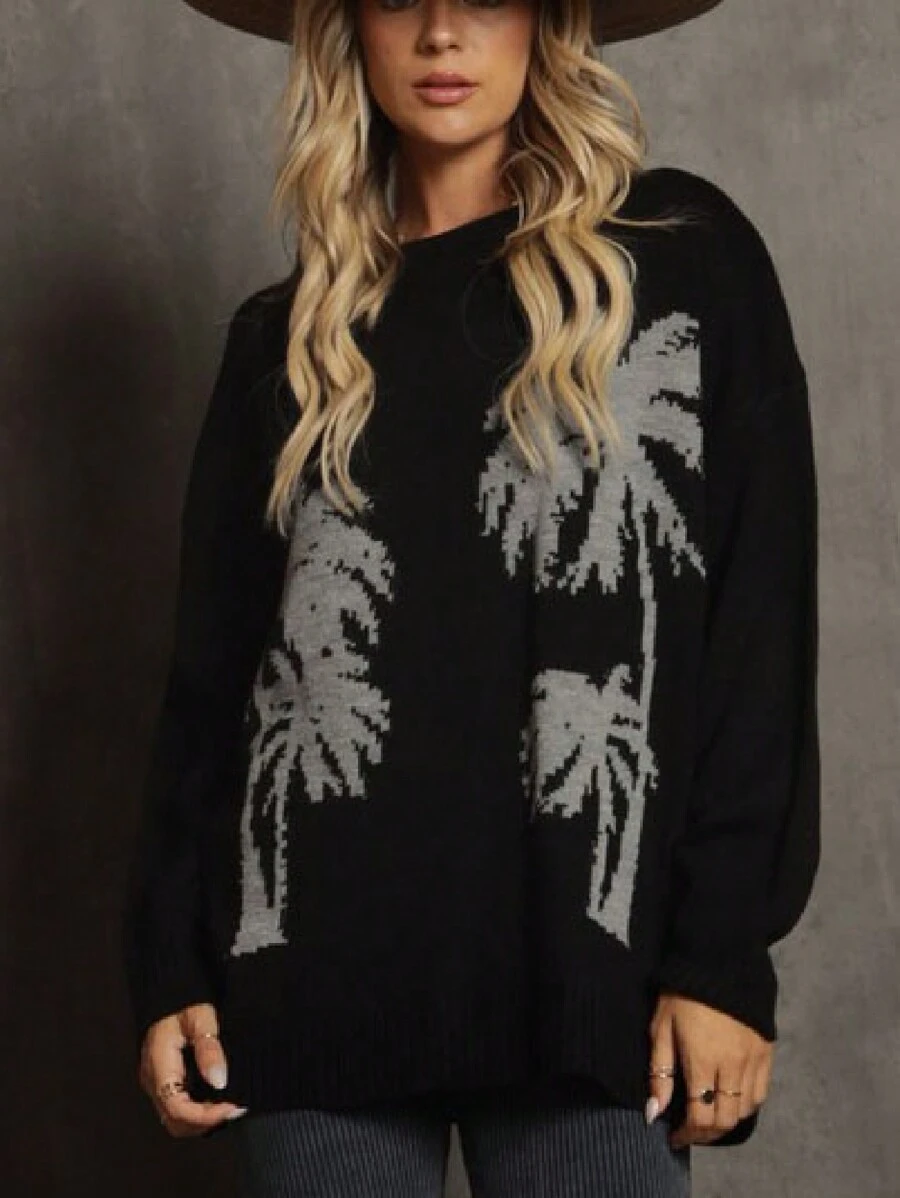 Beautifully Feeling Adored Palm Tree Sweater | SHEIN USA