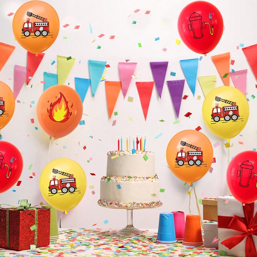 12PCS Fire Fighting Truck Theme Balloons Fire Extinguisher Fire ...