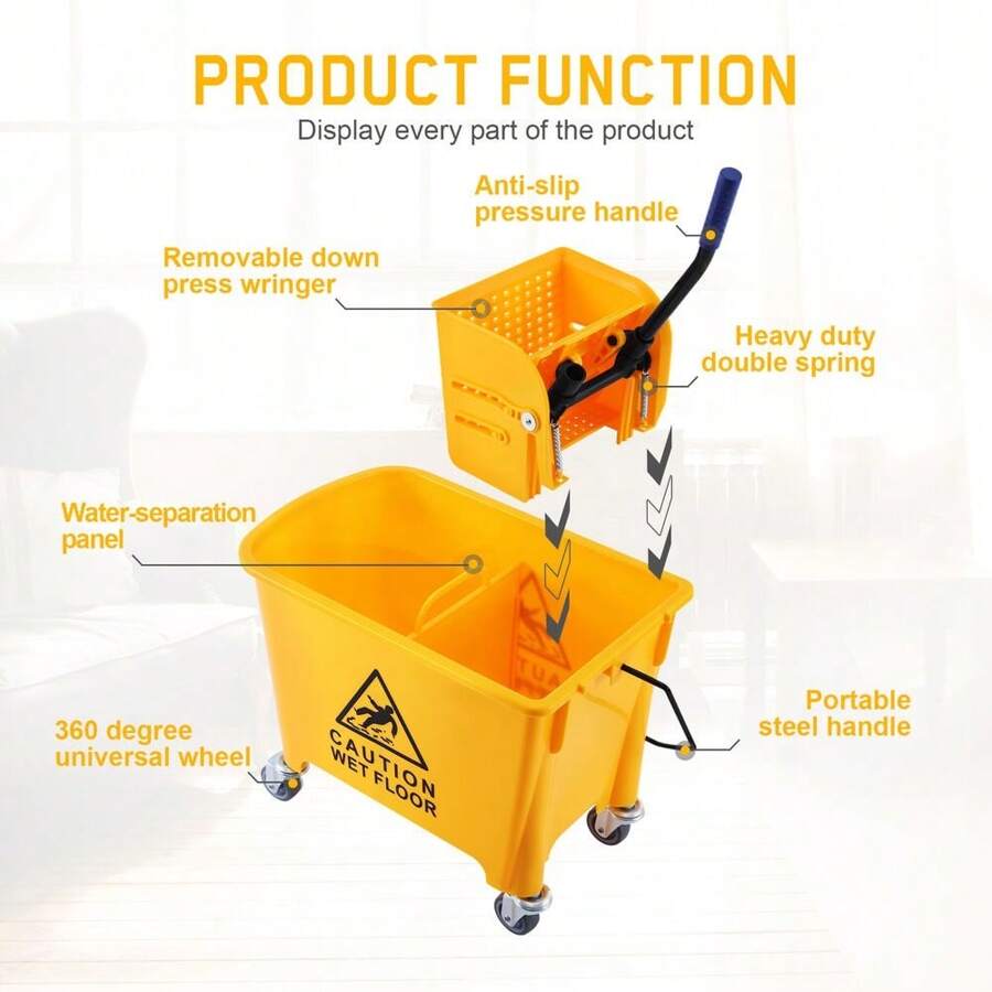 5 Gallon Mini Mop Bucket With Side Press Wringer Combo Rolling Cleaning ...