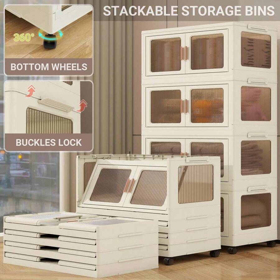 Caja de almacenamiento apilable de 4 niveles con tapa y puerta frontal ...