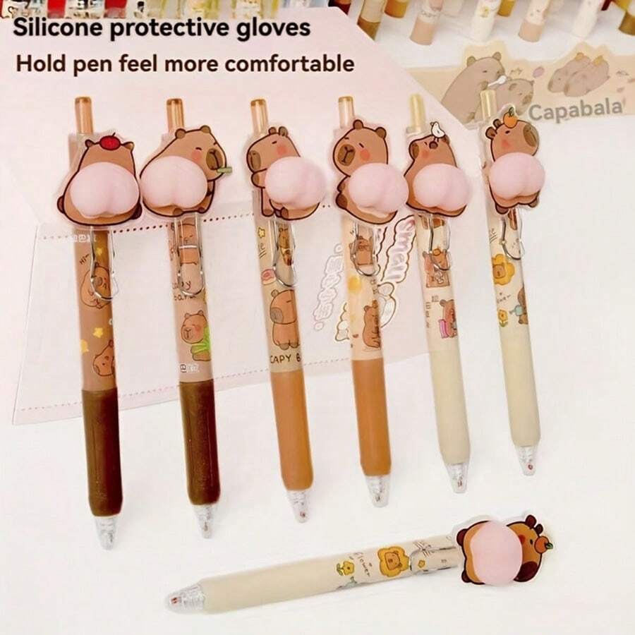 6pcs Capybara & Panda Butt Shaped Erasable Ballpoint Pens With Blue Ink ...