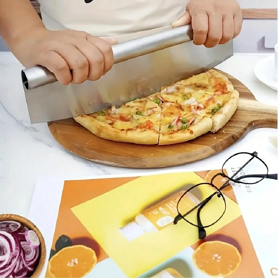 Stainless Steel Pizza Cutter, Metal Crescent Moon Shaped Pizza Knife ...