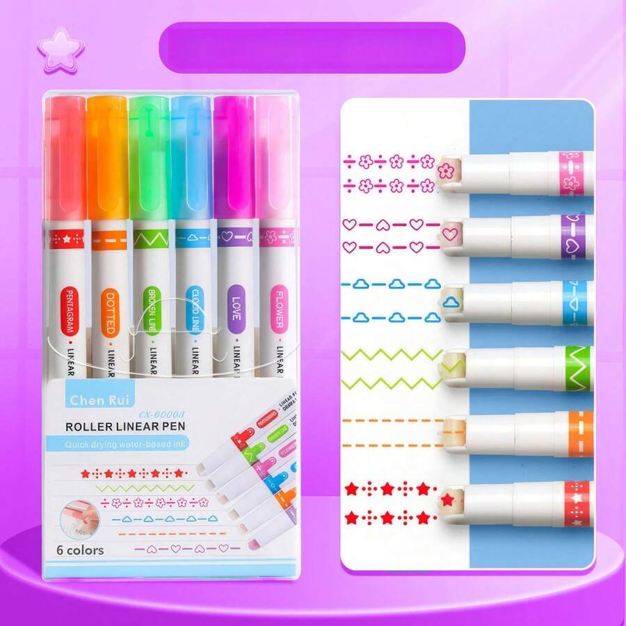 Pack Of 6 Outline Pens, Curve Pens, Creative Students, Handbook ...