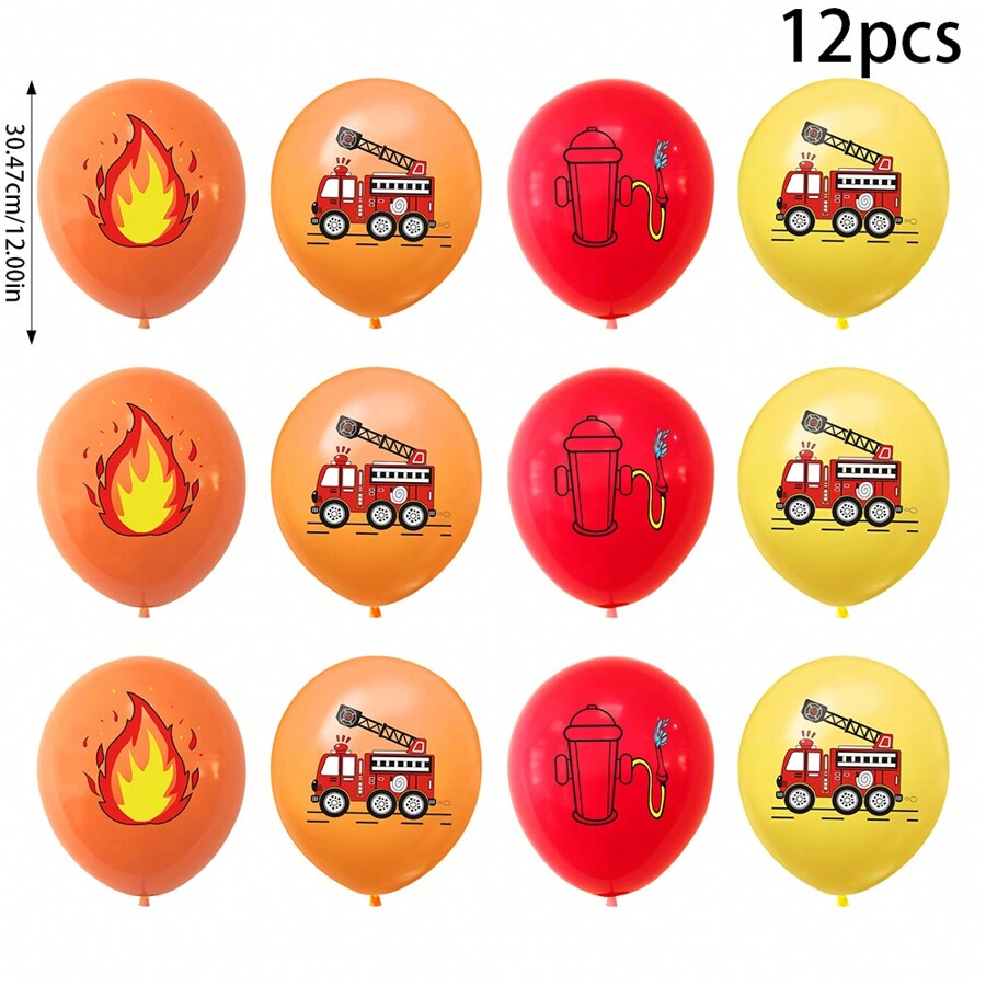 12PCS Fire Fighting Truck Theme Balloons Fire Extinguisher Fire ...