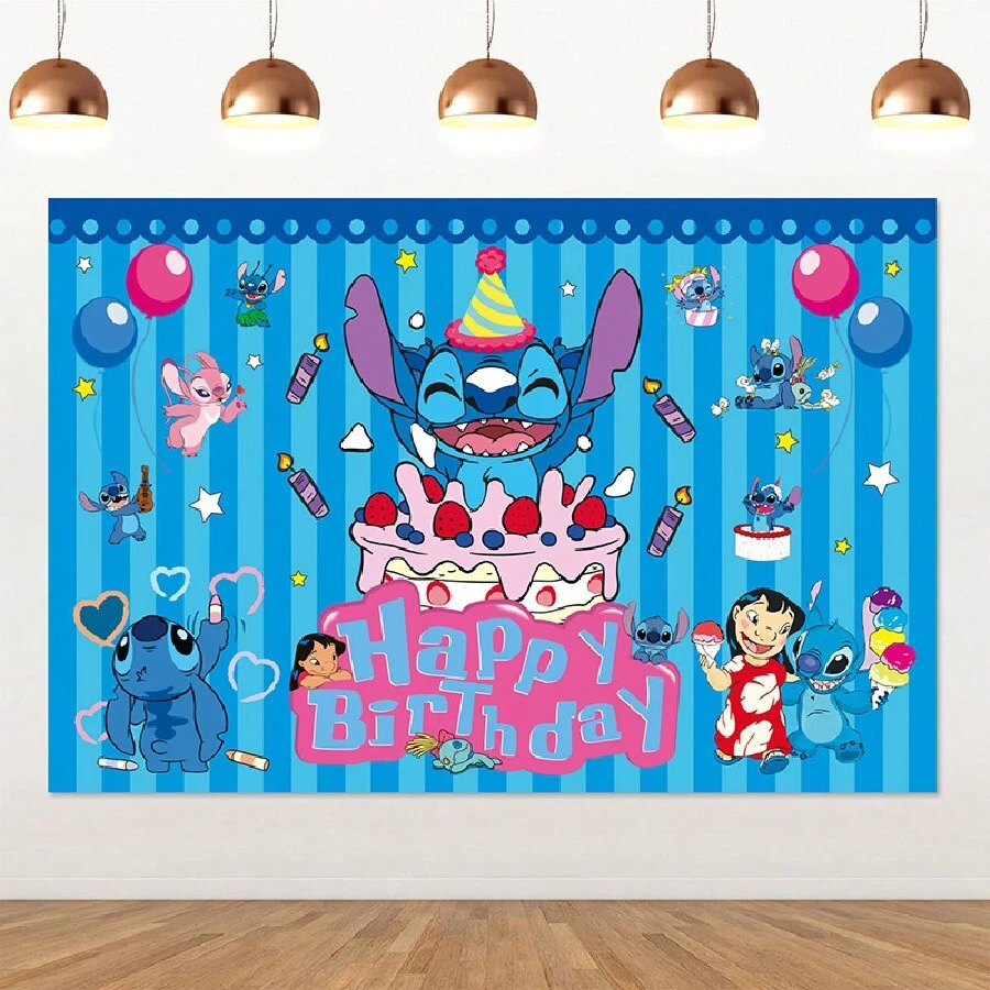 DISNEY3 1pc Stitch Birthday Party Decoration Background Banner Cartoon ...