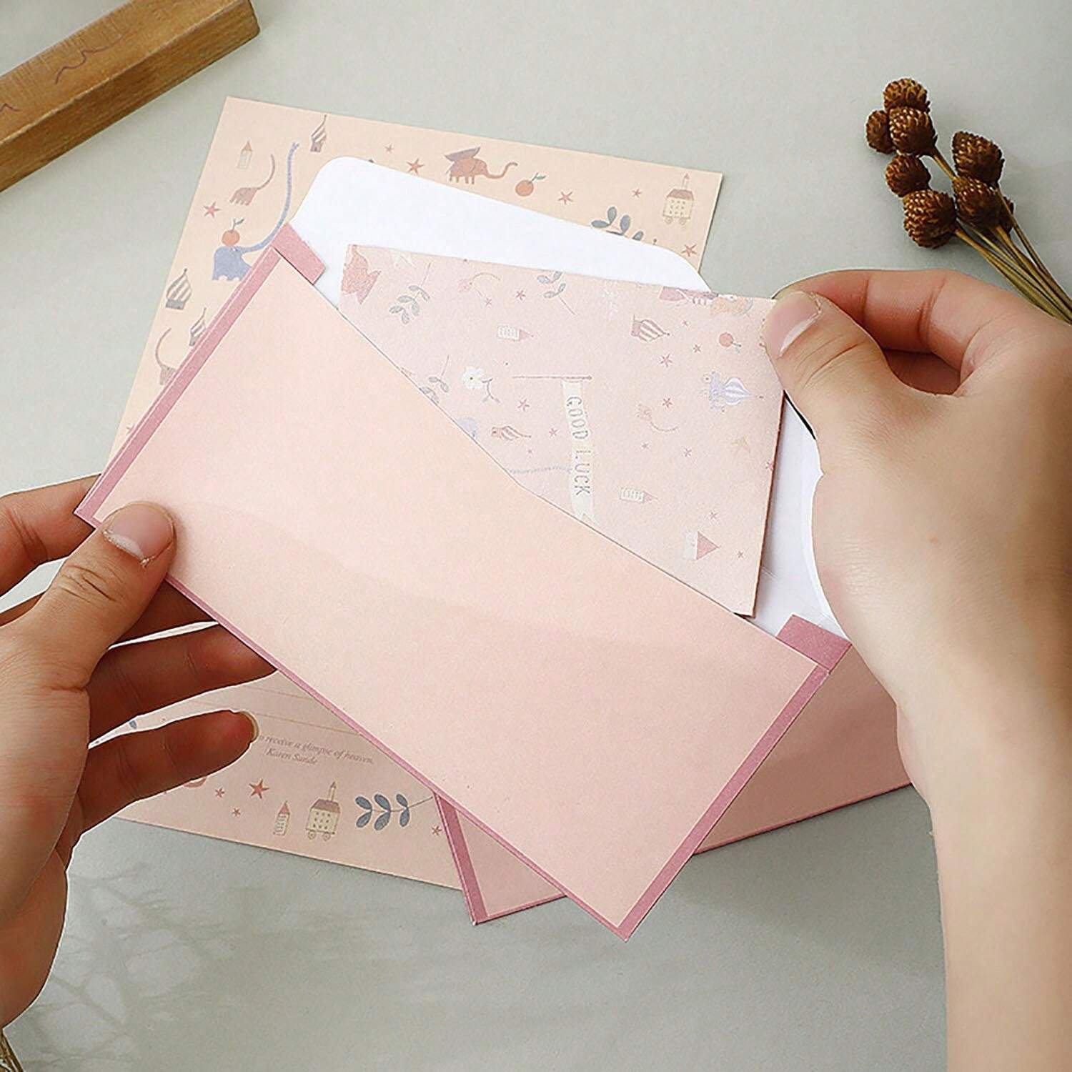 9pcs/Set Minimalist Romantic Cute Cartoon Animal & Plant Envelope ...