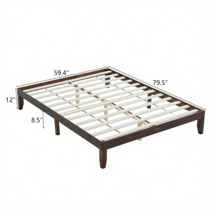 Basic Bed Frame Brown Queen 206*151*30.5cm Wooden Bed | SHEIN USA