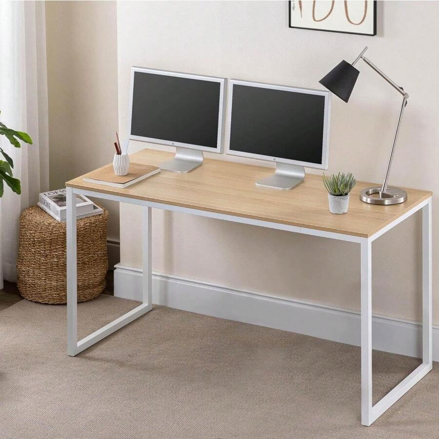 ZINUS Jennifer 55 Inch White Frame Desk, Computer Workstation, Office ...