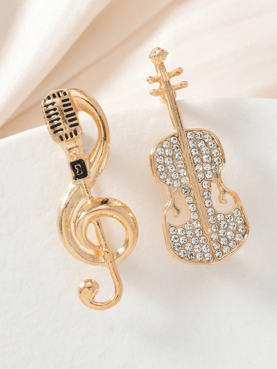 2pcs Gold Exquisite Full Metal Microphone & Guitar Brooch, Perfect For ...