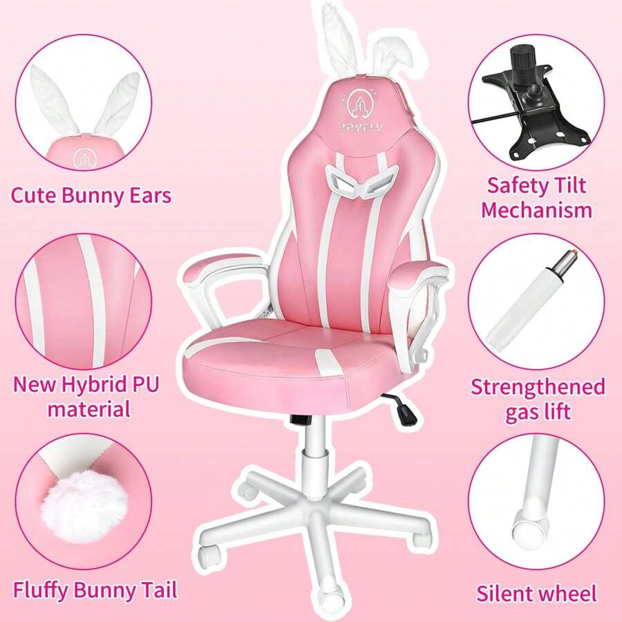 Pink Gaming Chair With Bunny Ears, Cute Chair For Kids, Girl Gaming ...