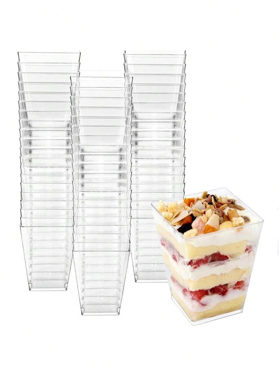 25 Stücke 150ml Einweg Kunststoff Quadrat Becher, Trapezförmige Gelee Becher, Transparente ...