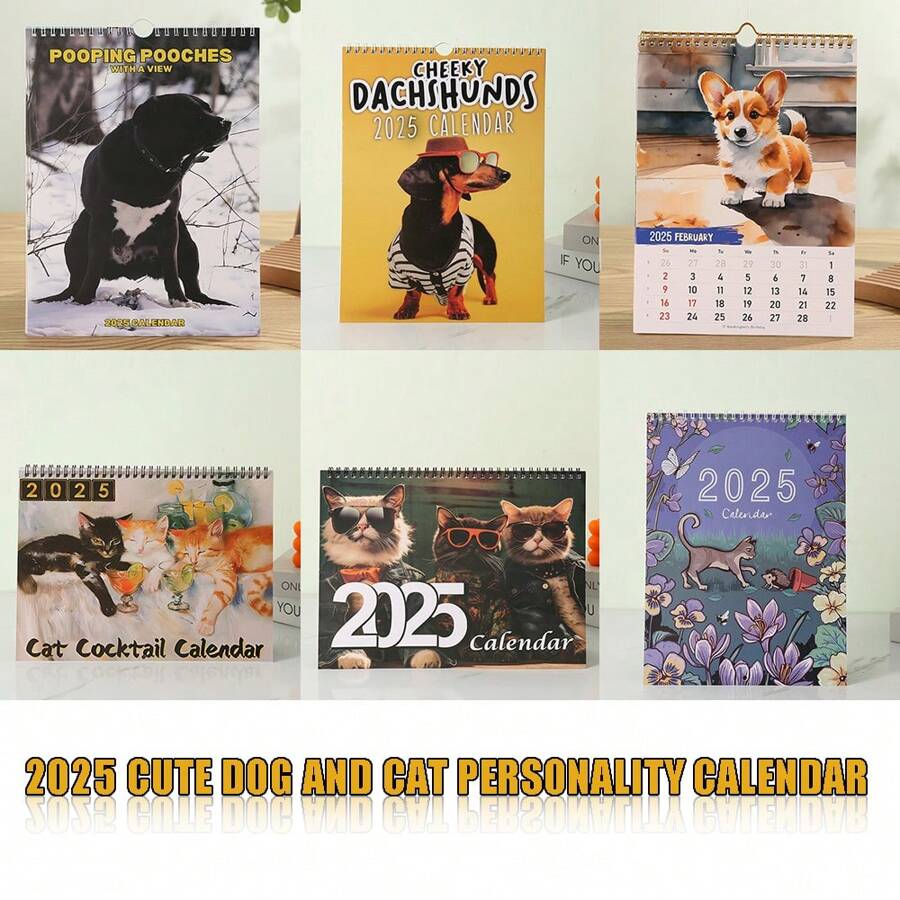 1 Piece Popular Dog Theme Calendar, Cute Cat & Dog Wall Decor, 2025 Pet ...