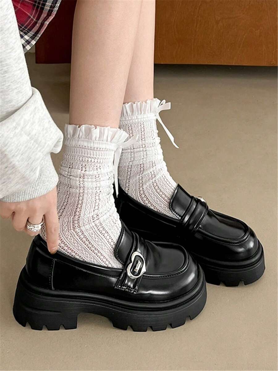 Mocassini con zeppa e platform, stile britannico, con stampa a cuore ...