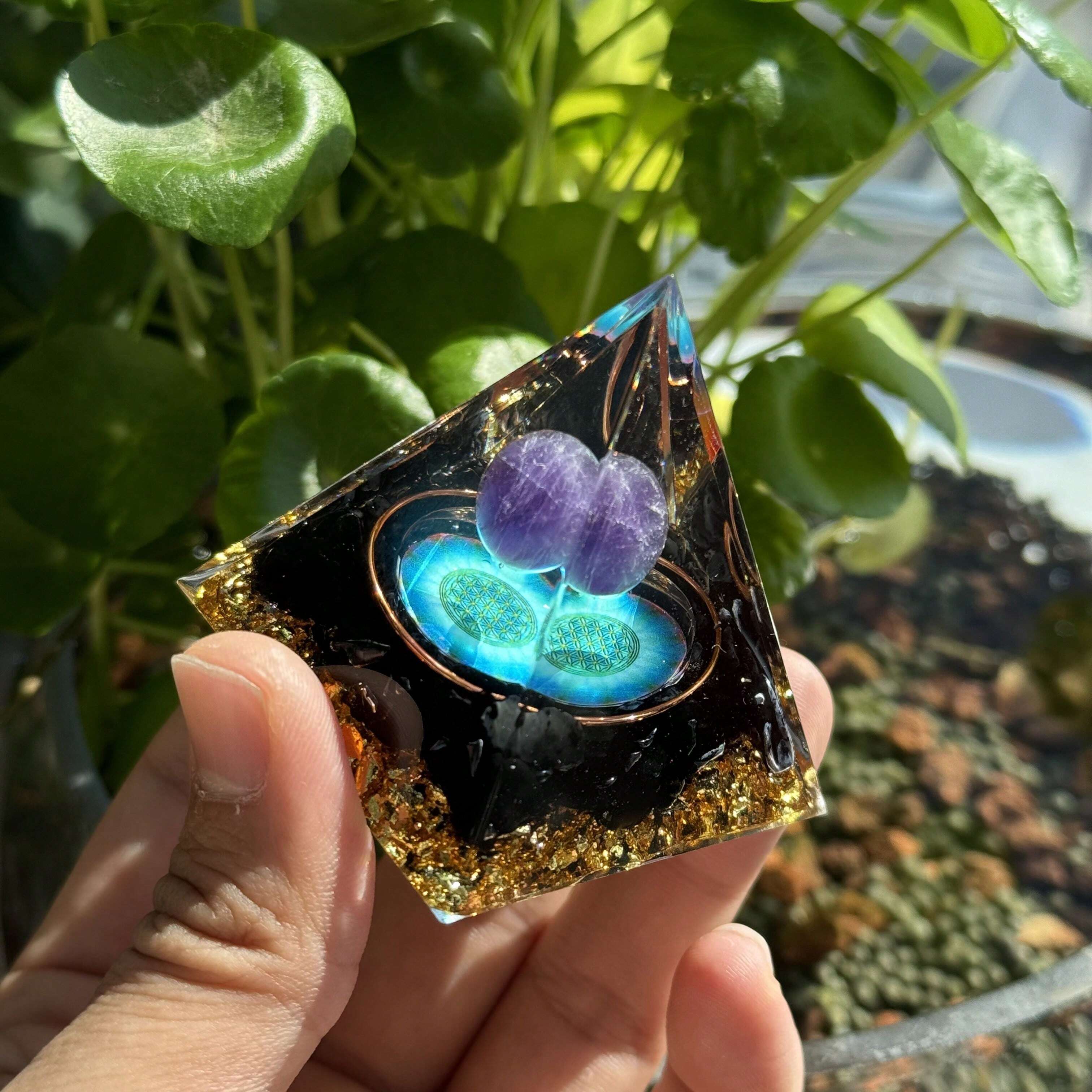1pc Orgone Pyramid Natural Amethyst Ball Obsidian Base Desktop ...