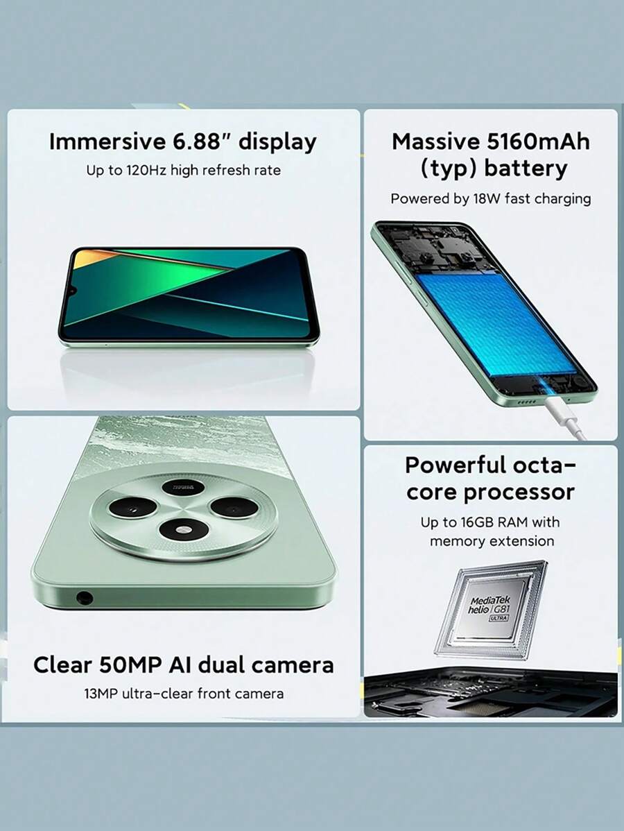 Xiaomi POCO C75 NFC Smartphone 8GB+256GB Globale Version Helio G81-Ultra Prozessor 6,88" 120Hz ...