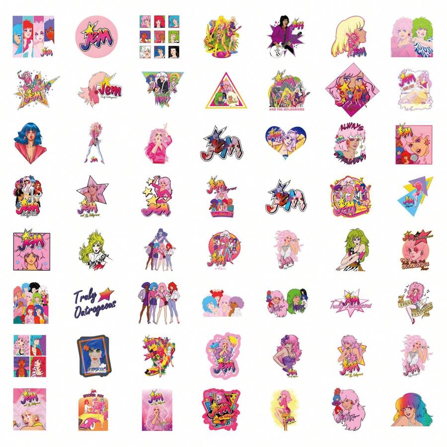 55pcs/Pack Jem And The Holograms Aesthetic Doodle Stickers, Cute Cartoon Fun Aesthetic Label ...