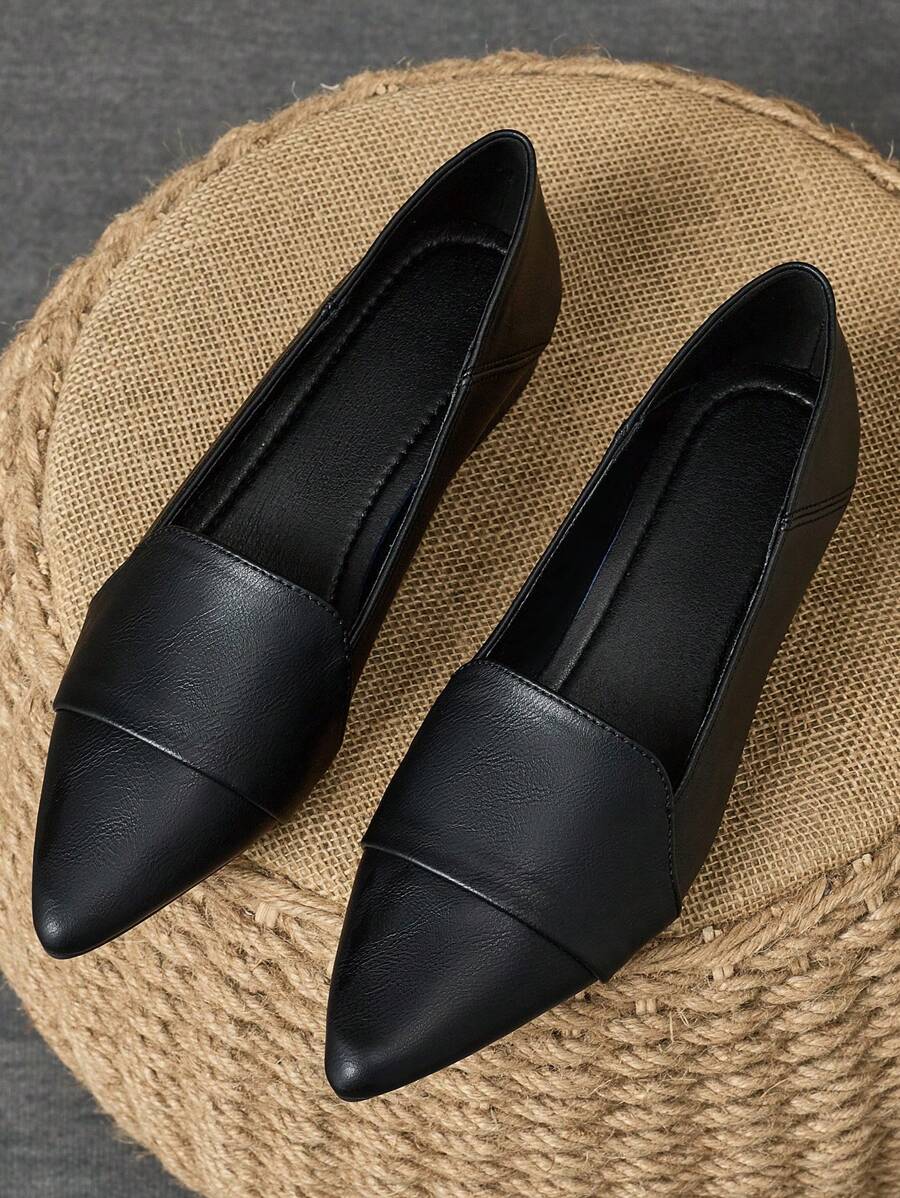 Women Pointed Toe Casual Slip-On Loafers, Low Heeled French Style ...