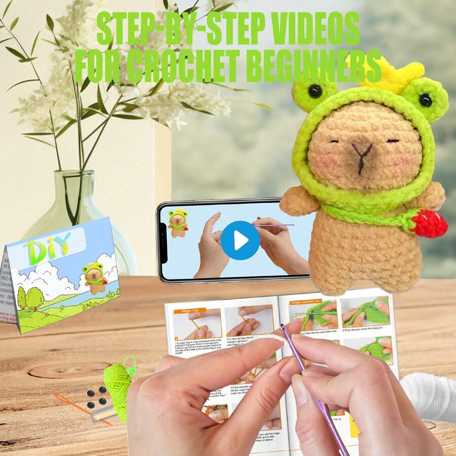 DIY Frosch Hut Kapibara Häkelset für Anfänger, Amigurumi gefüllte Tiere - Geschenk Tier Häkel ...