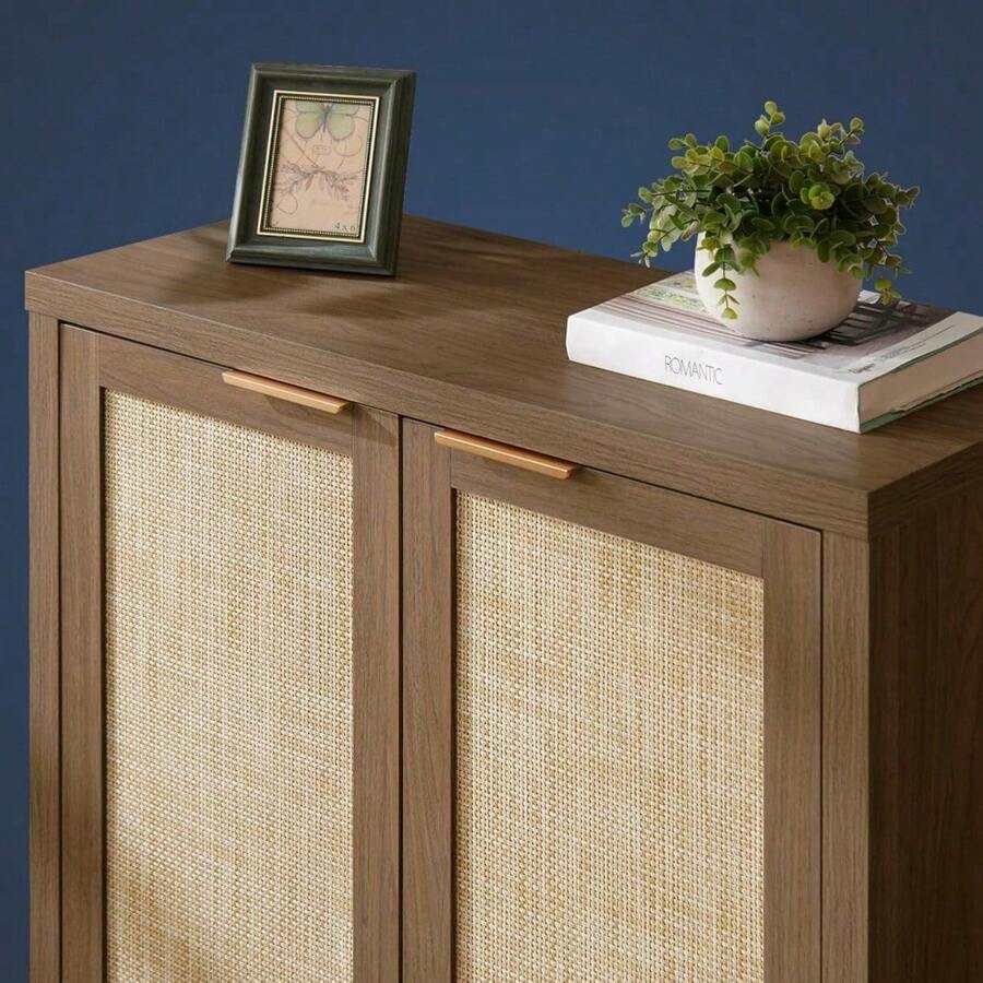 Storage Sideboard Cabinet With Rattan Doors And Adjustable Shelves ...