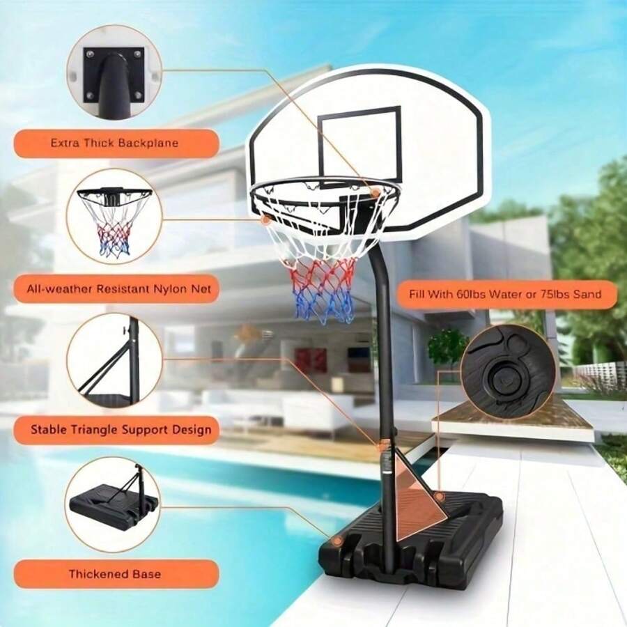 Portable Poolside Basketball Hoop Swimming Pool 3.1ft To 4.7ft Height ...