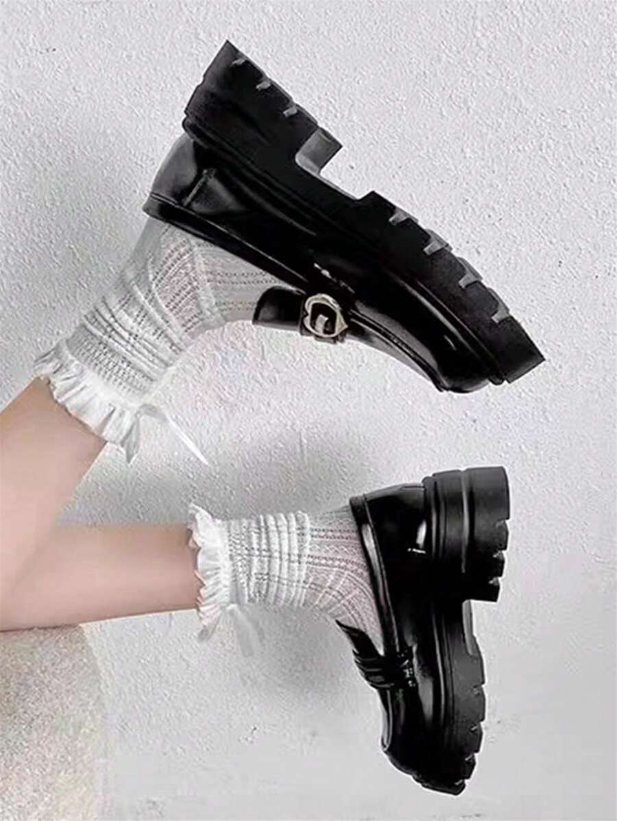 Mocassini con zeppa e platform, stile britannico, con stampa a cuore ...