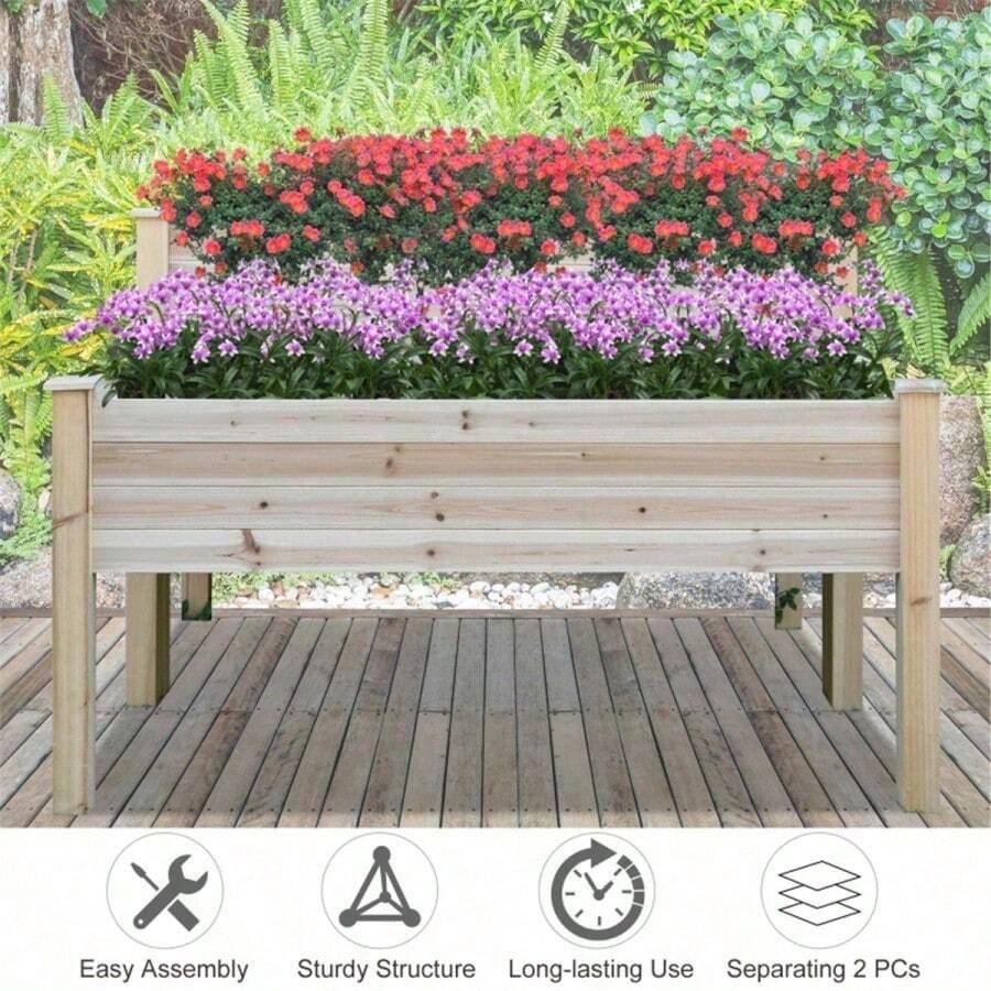 Wooden Raised Garden Bed Elevated Planter Box Stand For Vegetables ...