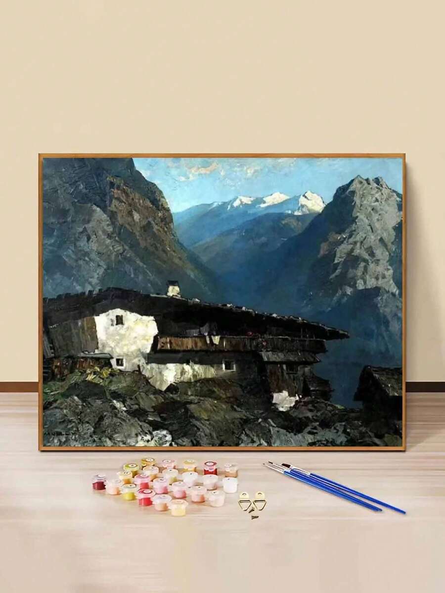 1 set DIY digitale olieverfschilderijen met bergdorpthema, zorgvuldig ...